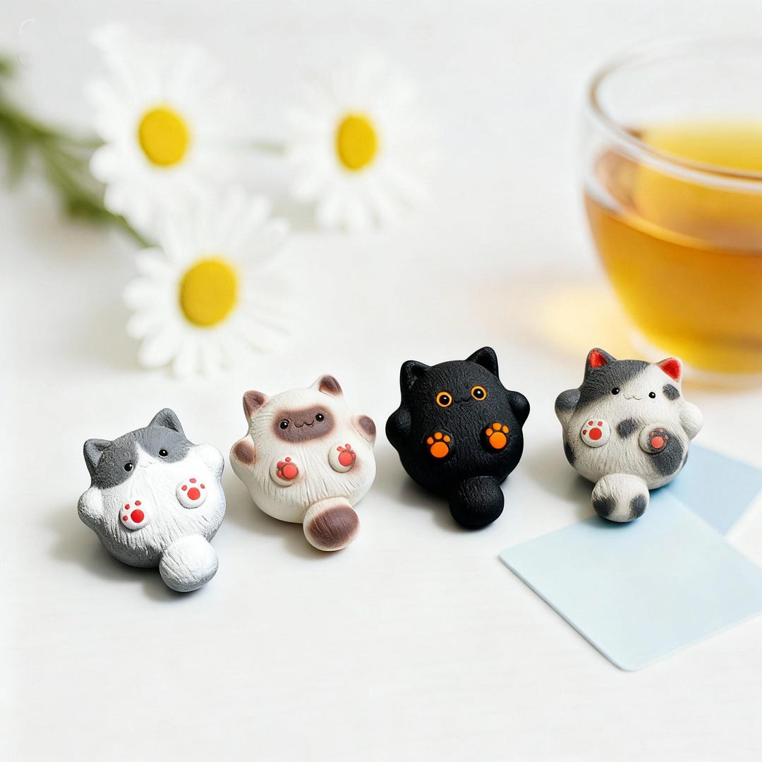 Cute Siamese Cat Tea Pet Figurine, Handmade Ceramic Cat for Gongfu Tea ...