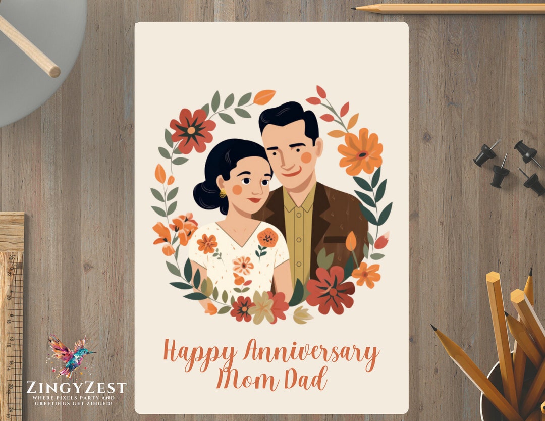 Happy Anniversary Mom Dad, Printable Card, Anniversary Card Mom Dad, Card for Mom Dad, Greeting ...