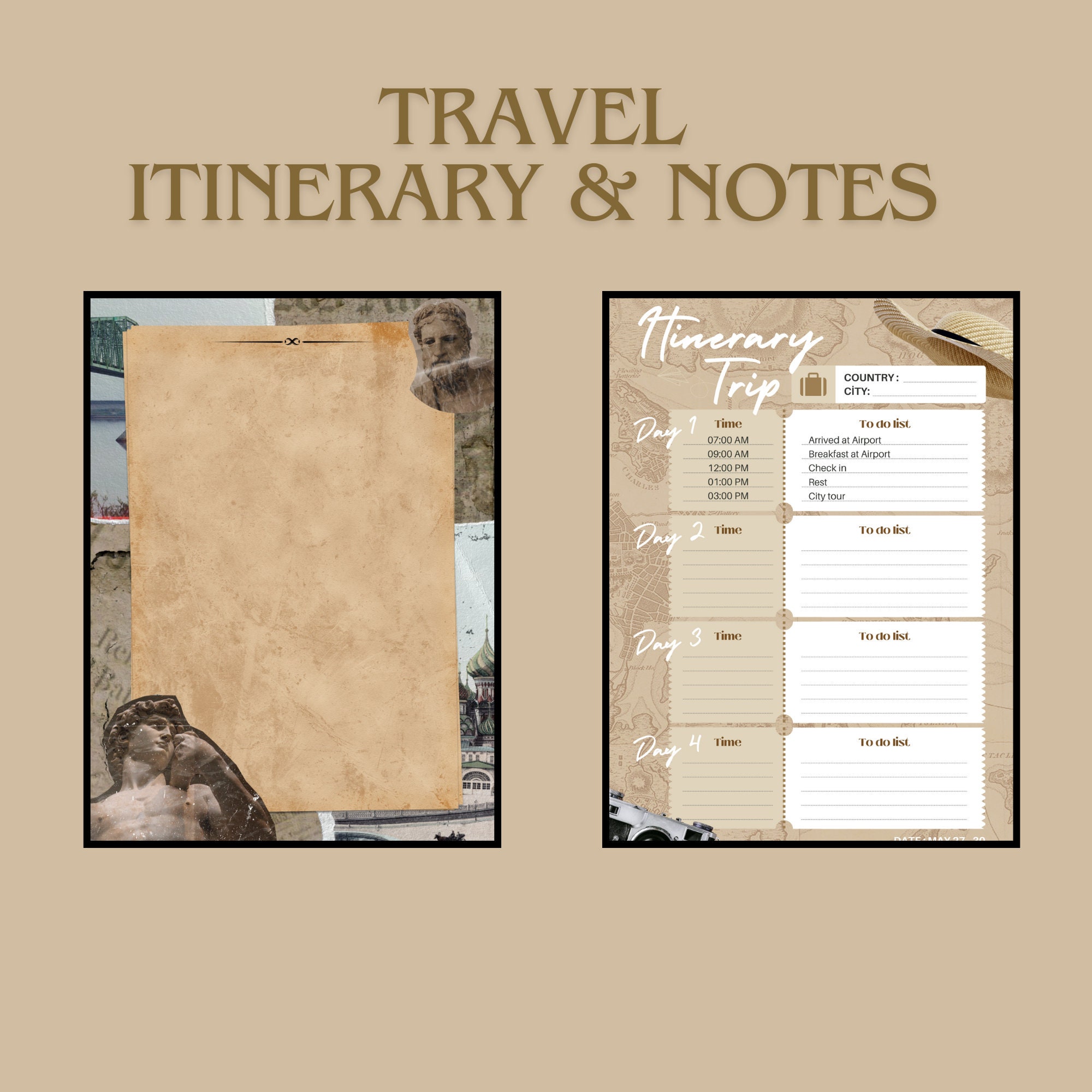 Vintage Travel Planner Printable BUNDLE, iPad Planner, Roadtrip Diary ...