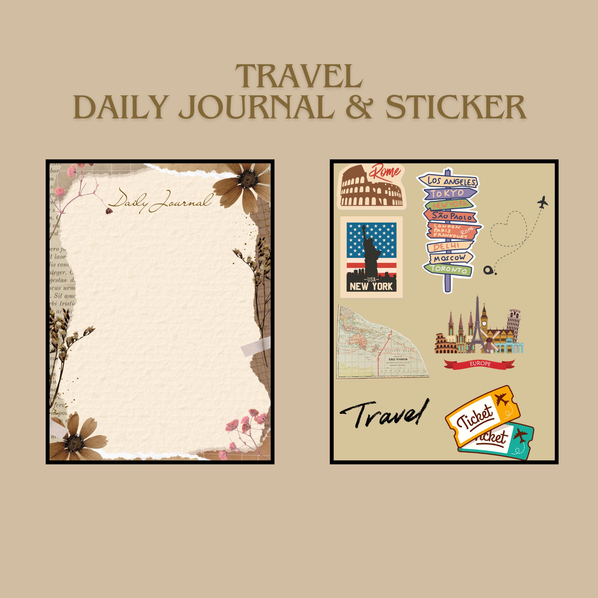 Vintage Travel Planner Printable BUNDLE, iPad Planner, Roadtrip Diary ...