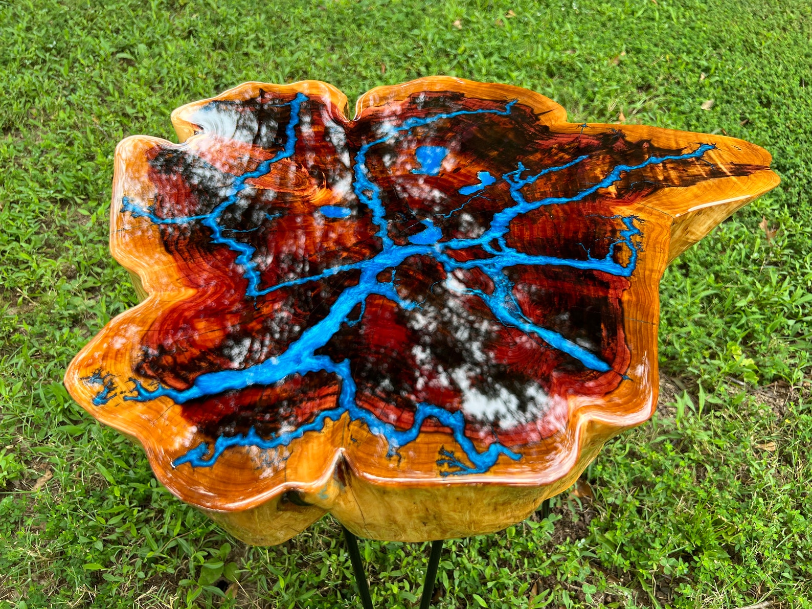 Cedar Blue Fractal Burned End Table - Glossy Epoxy - Etsy