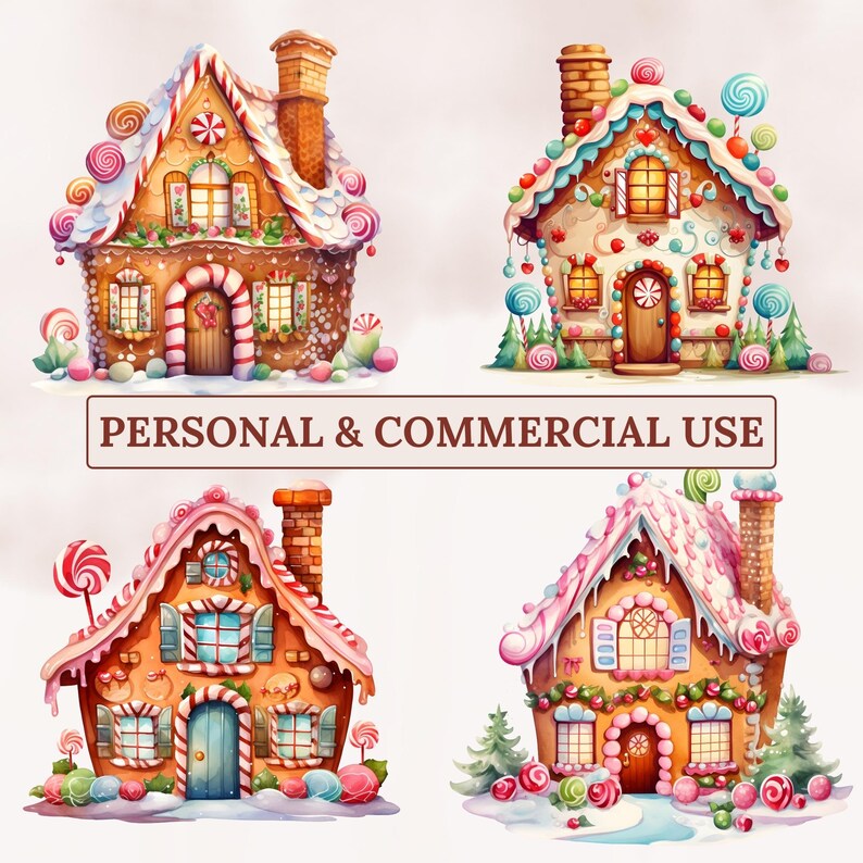 Gingerbread Houses Clipart, Watercolor Clipart, Christmas Watercolor ...