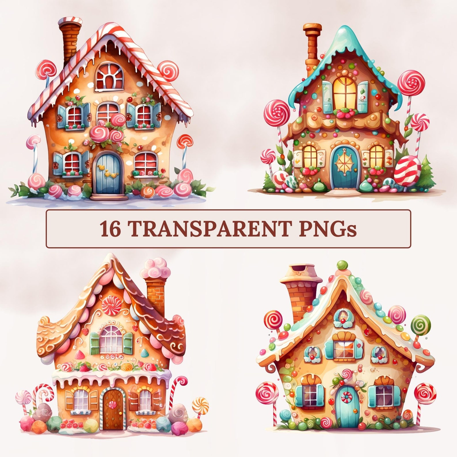 Gingerbread Houses Clipart, Watercolor Clipart, Christmas Watercolor ...