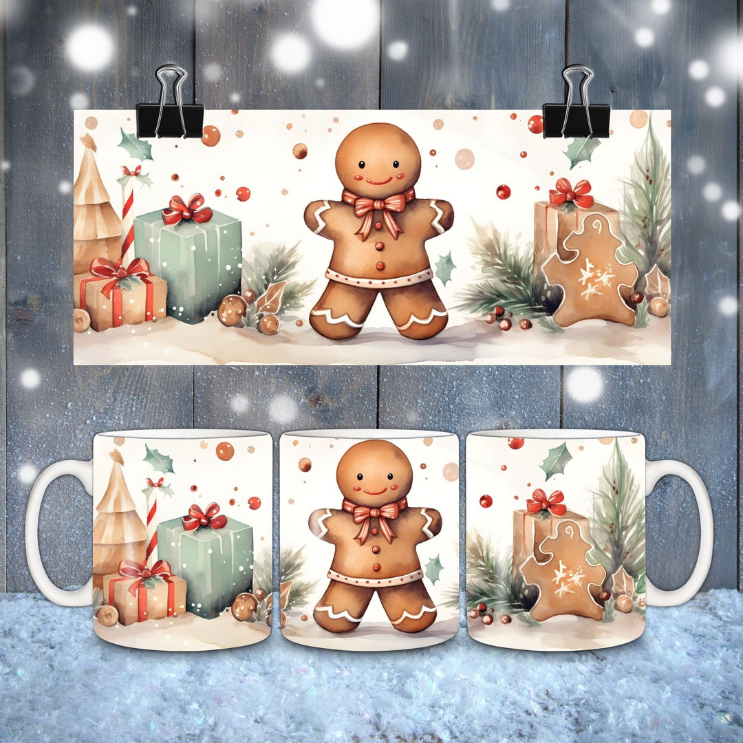 Cute Gingerbread Man Christmas Mug Wrap, 11oz and 15oz Mug Template ...