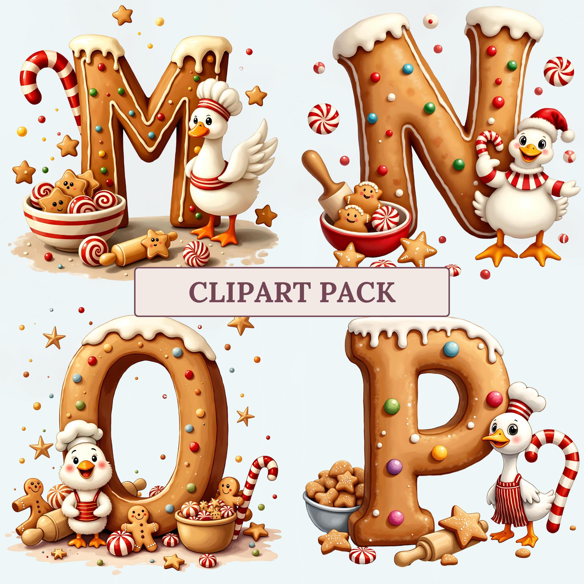 Christmas Goose Alphabet Clipart, Gingerbread Letters, Holiday ABC ...