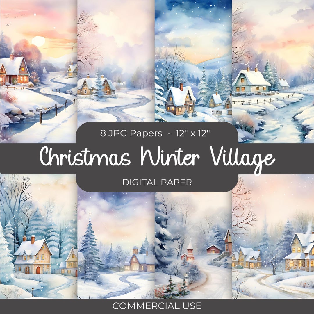 Christmas Village Digital Paper, Christmas Scenes, Christmas Village ...