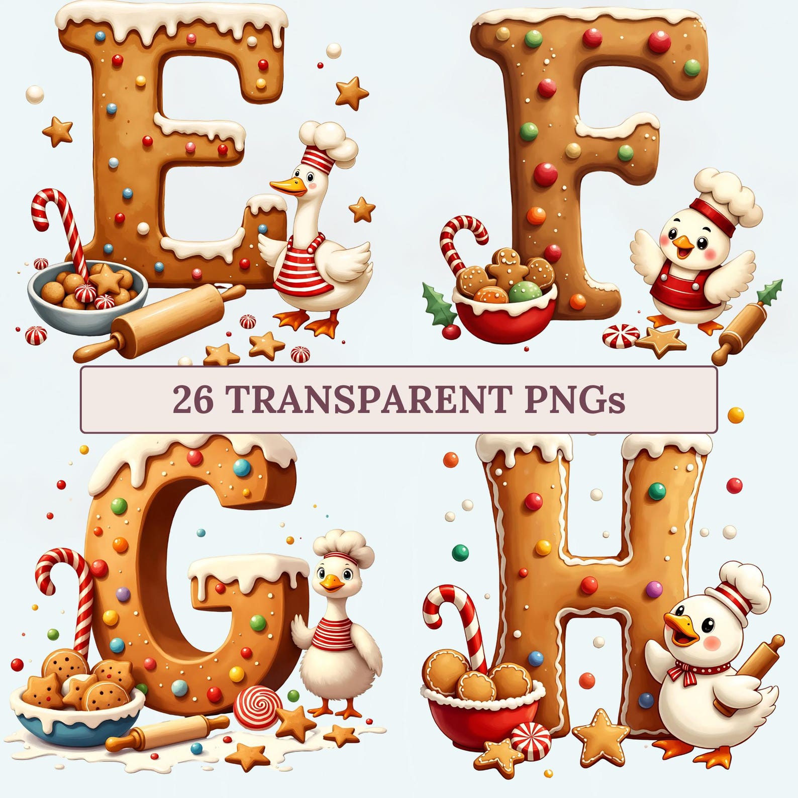 Christmas Goose Alphabet Clipart, Gingerbread Letters, Holiday ABC ...
