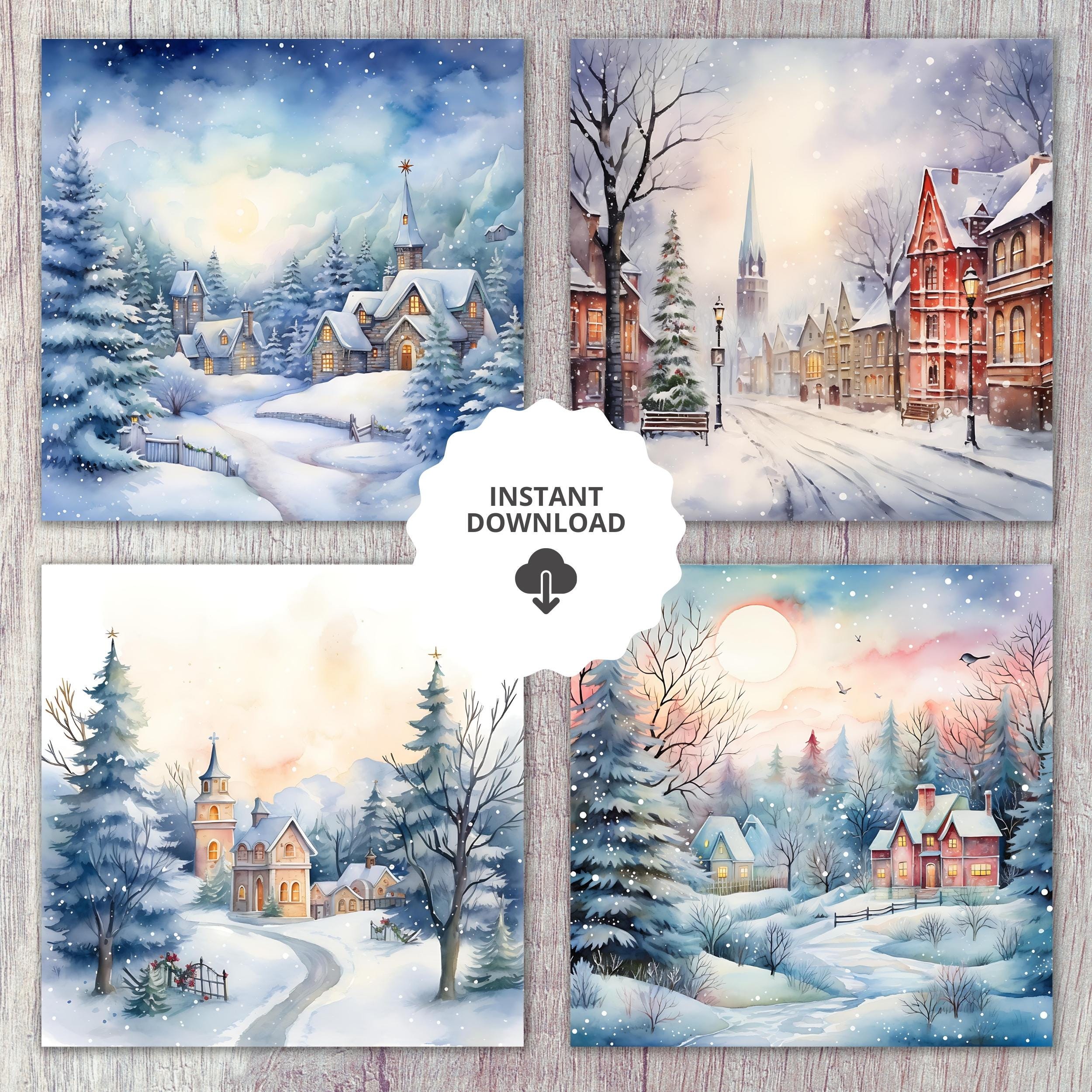 Christmas Winter Scene Digital Paper, Christmas Scenes, Christmas ...