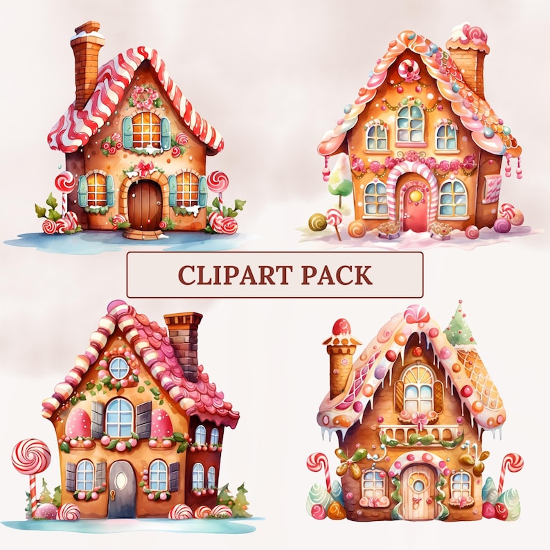 Gingerbread Houses Clipart, Watercolor Clipart, Christmas Watercolor ...