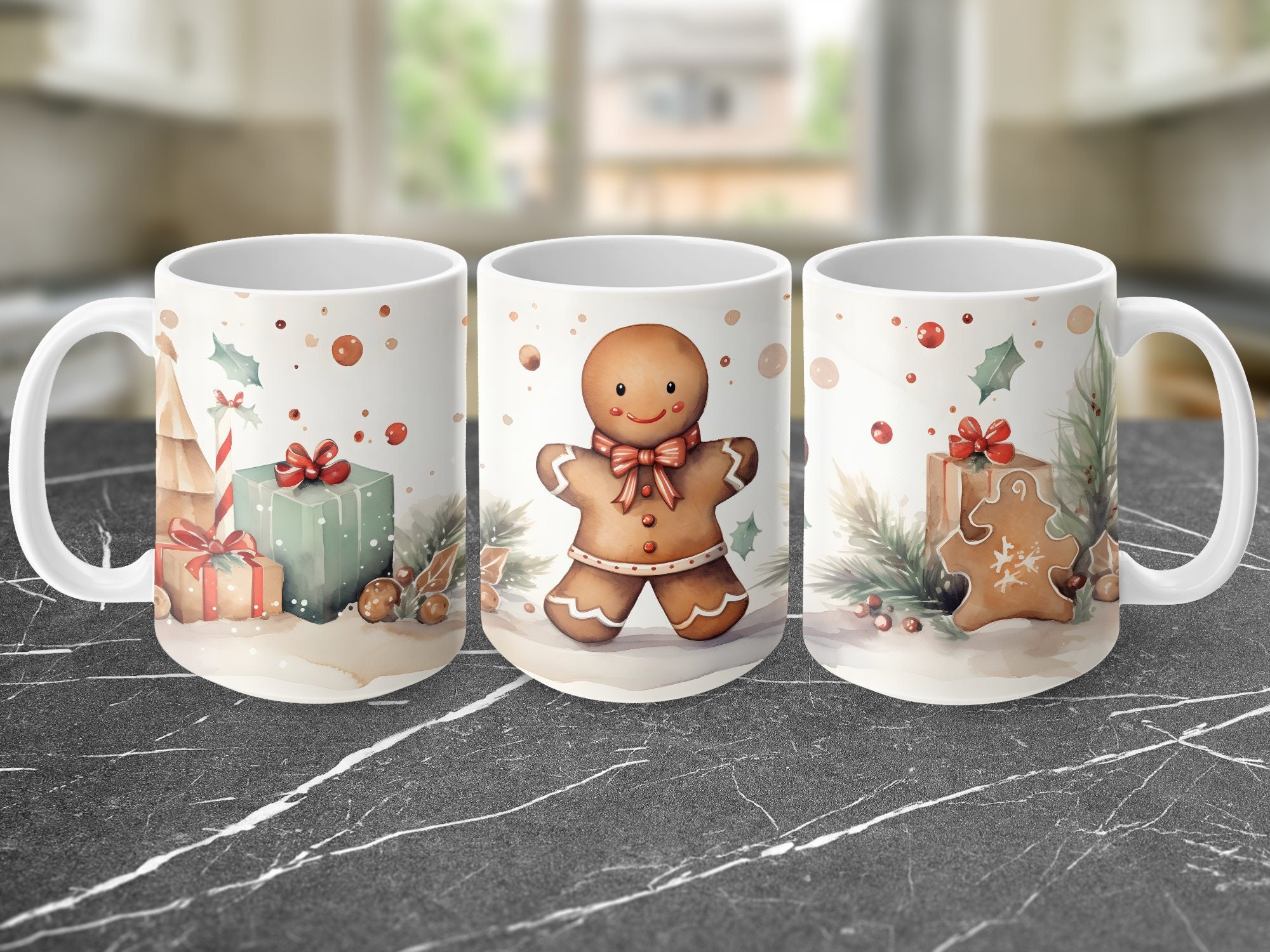 Cute Gingerbread Man Christmas Mug Wrap, 11oz and 15oz Mug Template ...