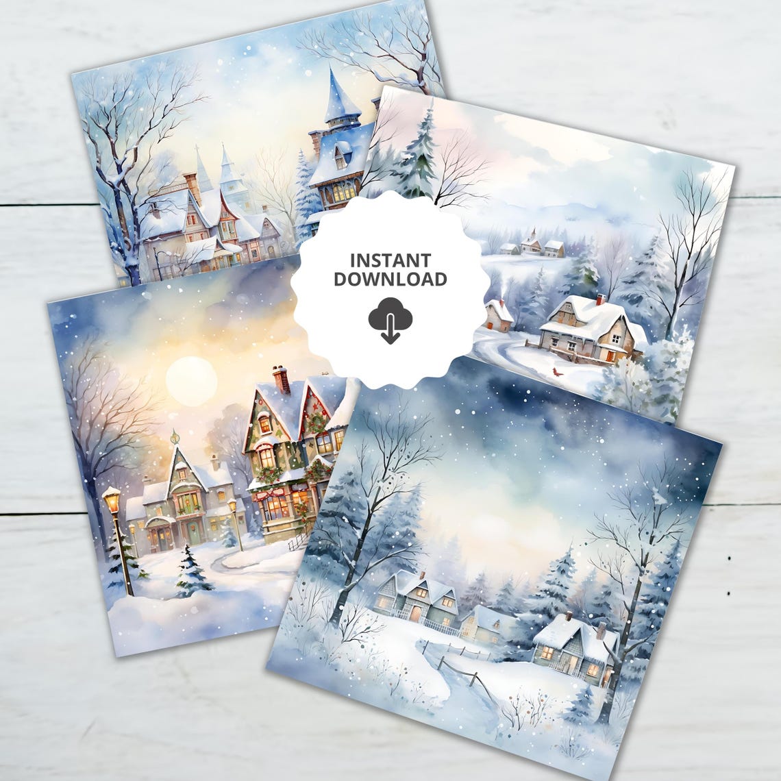 Christmas Winter Scene Digital Paper, Christmas Scenes, Christmas ...