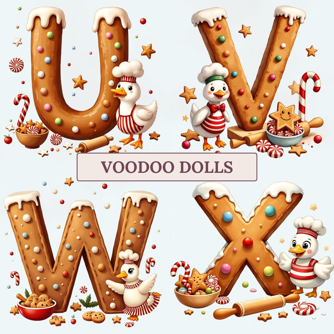 Christmas Goose Alphabet Clipart, Gingerbread Letters, Holiday ABC ...