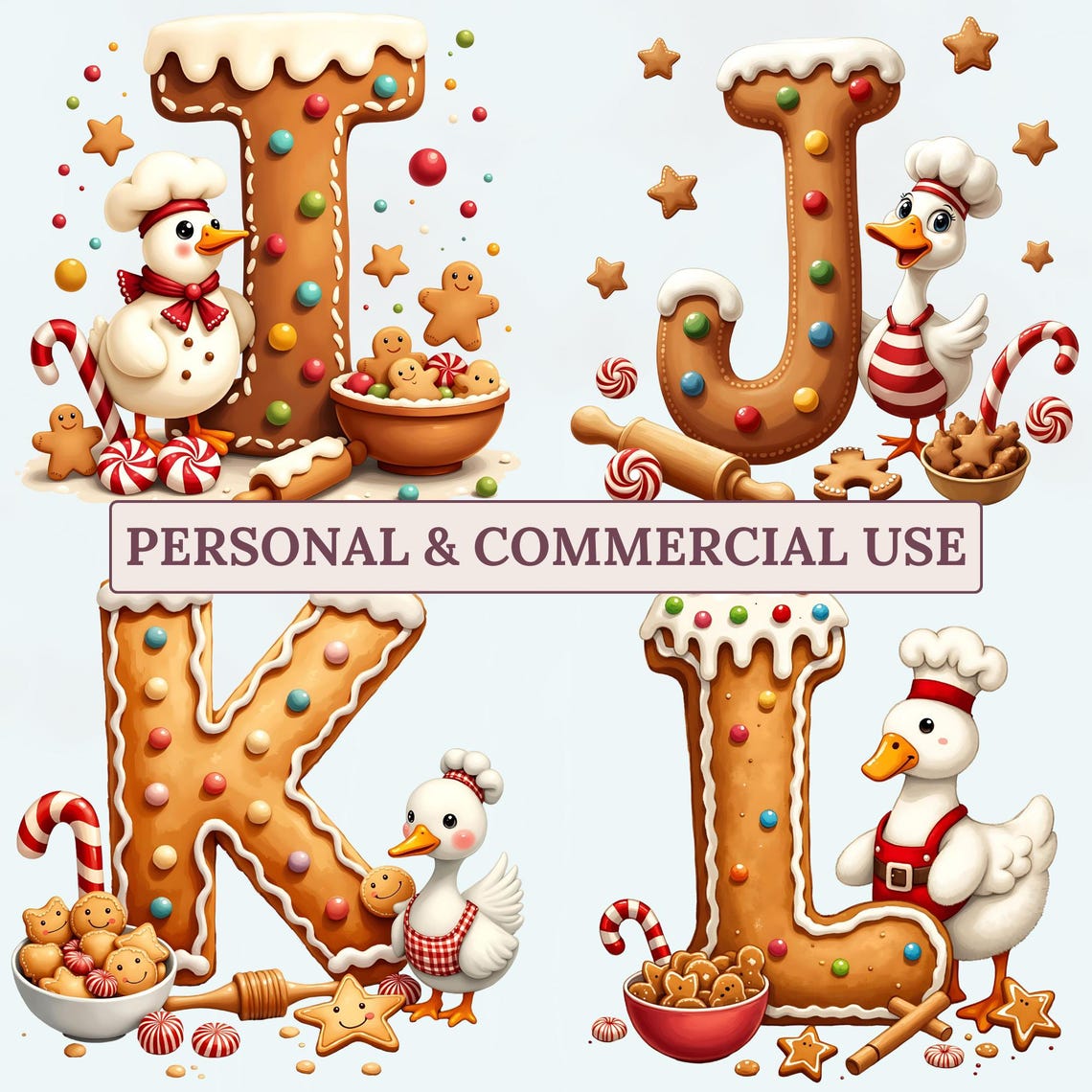 Christmas Goose Alphabet Clipart, Gingerbread Letters, Holiday ABC ...