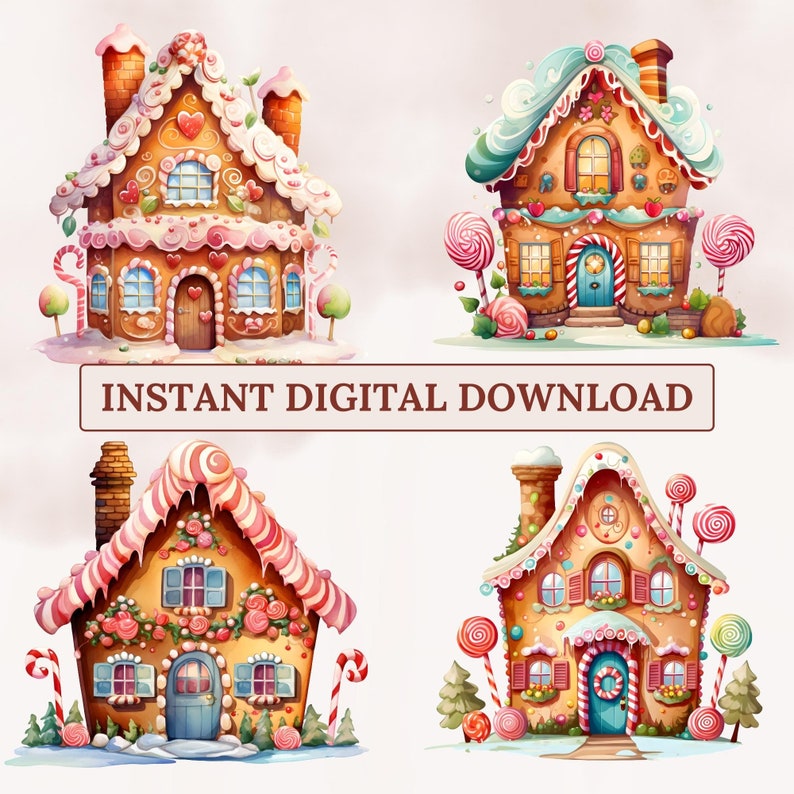 Gingerbread Houses Clipart, Watercolor Clipart, Christmas Watercolor ...