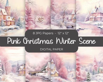 Christmas Winter Scene Digital Paper, Christmas Scenes, Christmas ...