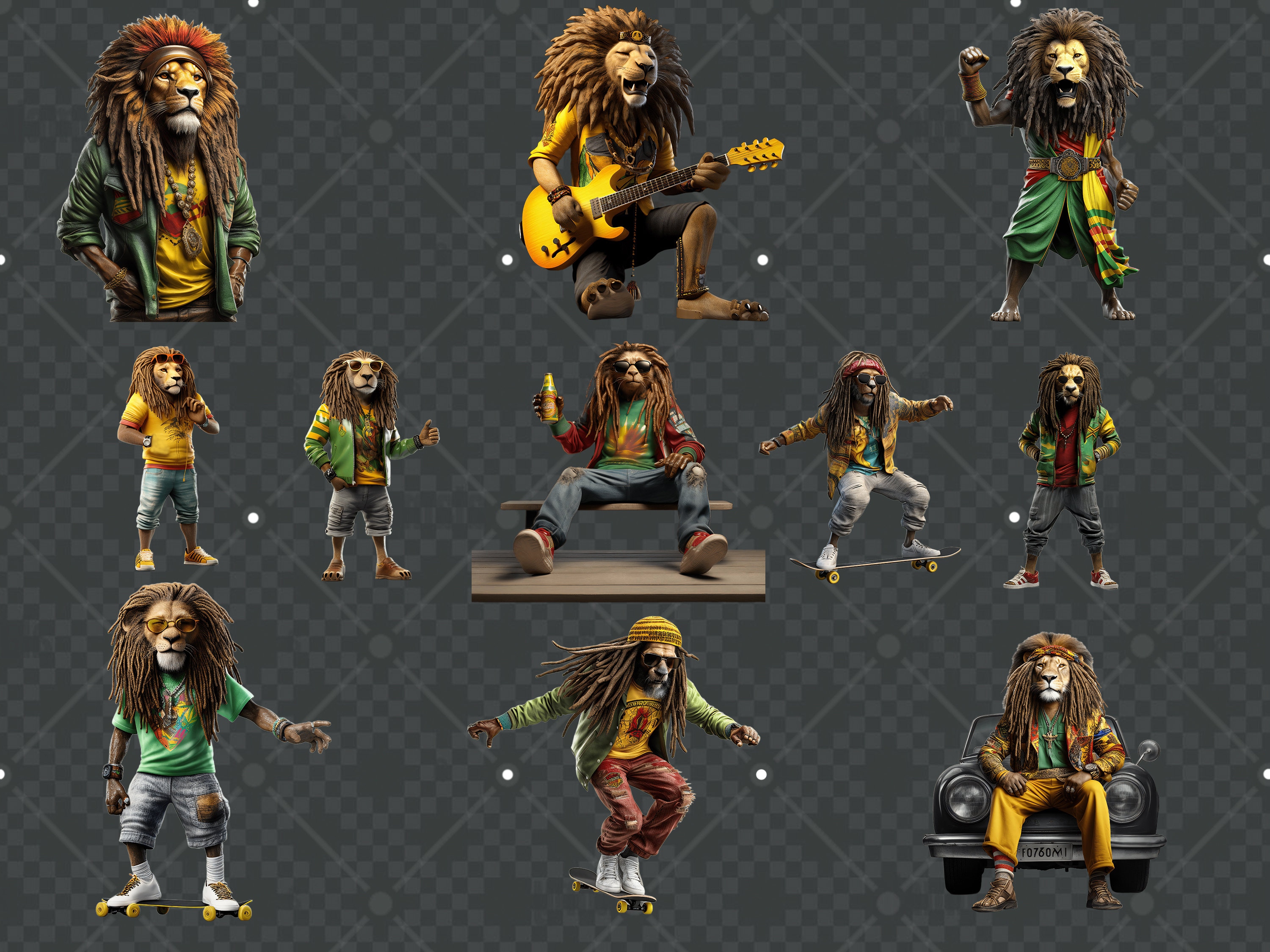 32 Rasta Lion Reggae Clip Art 5 Digital File Types Color & Grayscale ...