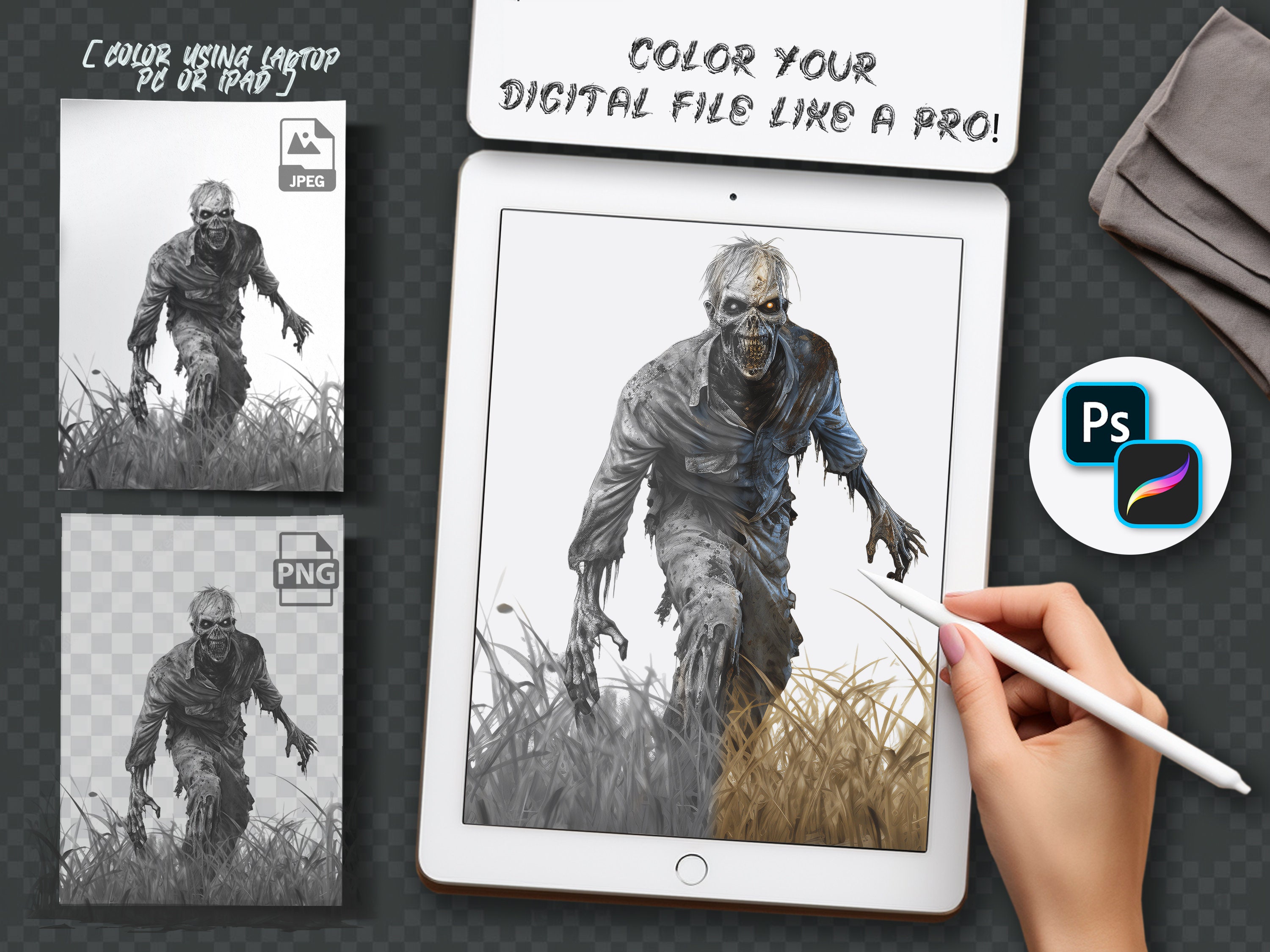 Zombie Apocalypse Clip Art 5 Digital File Types Color & Grayscale PNG ...