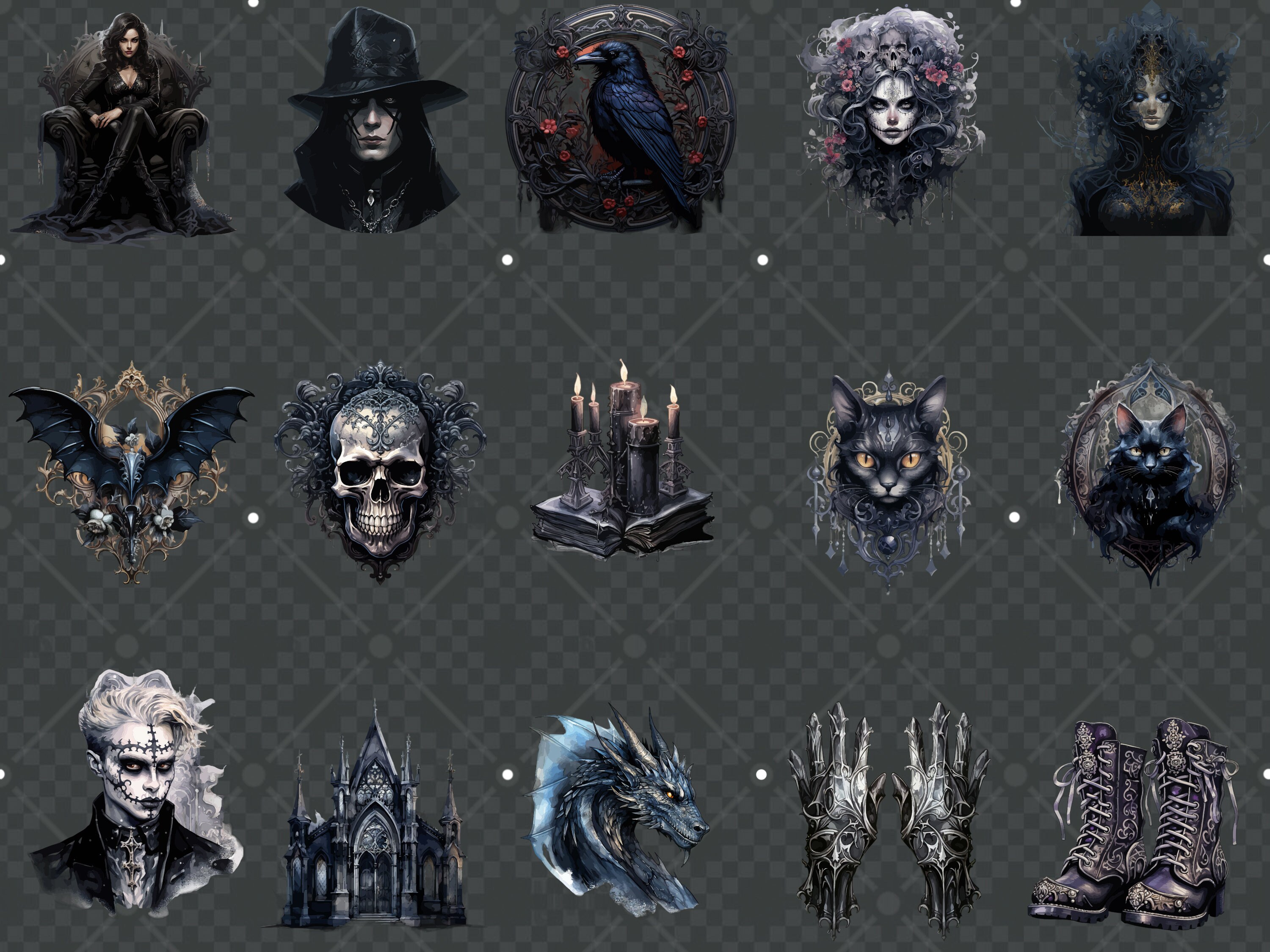 Gothic Treasures Clip Art Transparent 5 Digital File Types Color ...