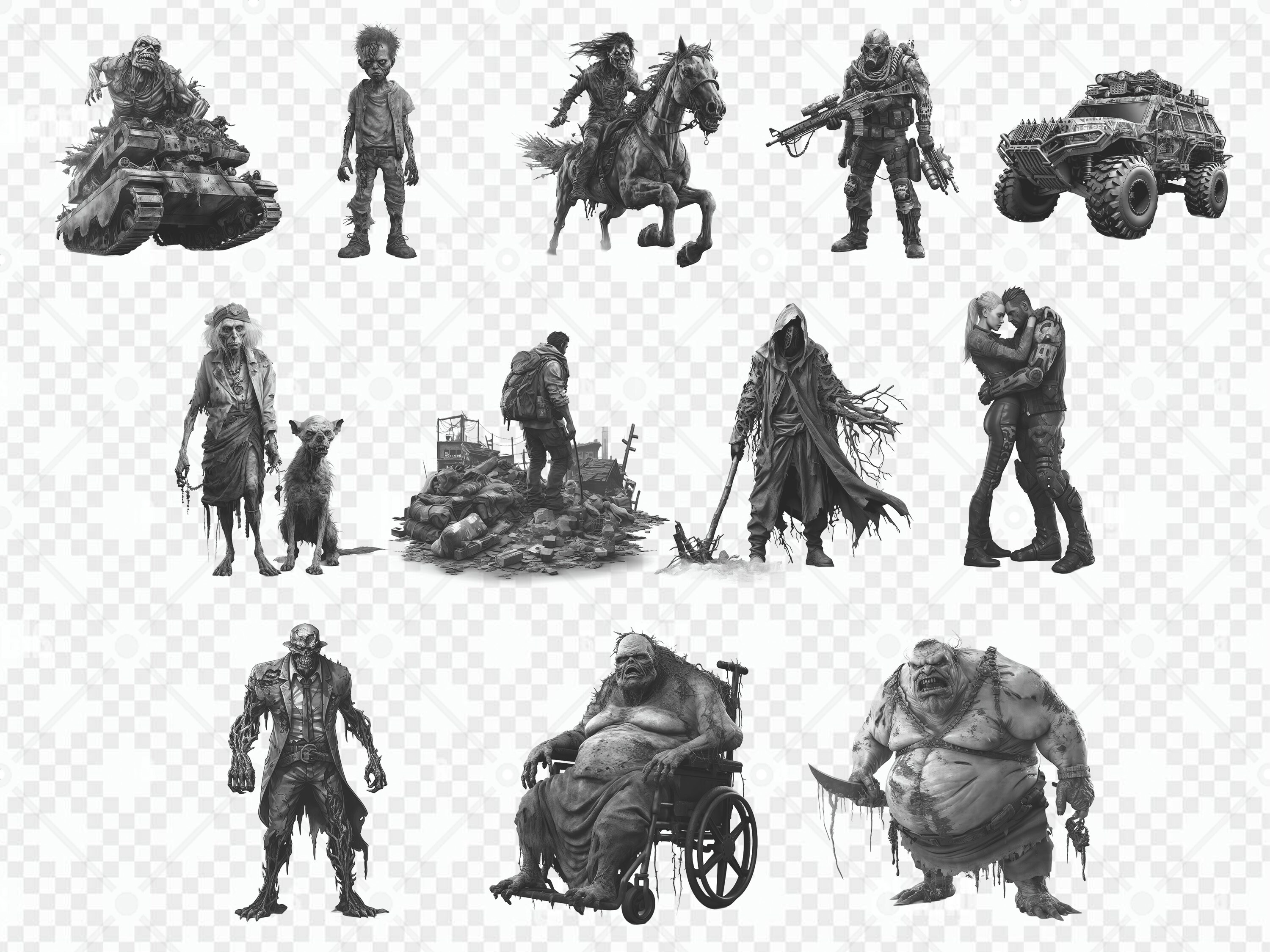 Zombie Revival Clip Art 5 Digital File Types Color & Grayscale PNG JPEG ...