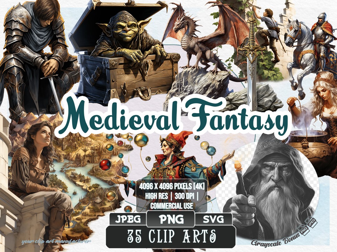 Medieval Fantasy - Middle Ages Clip Art | 5 Digital File Types | Color ...