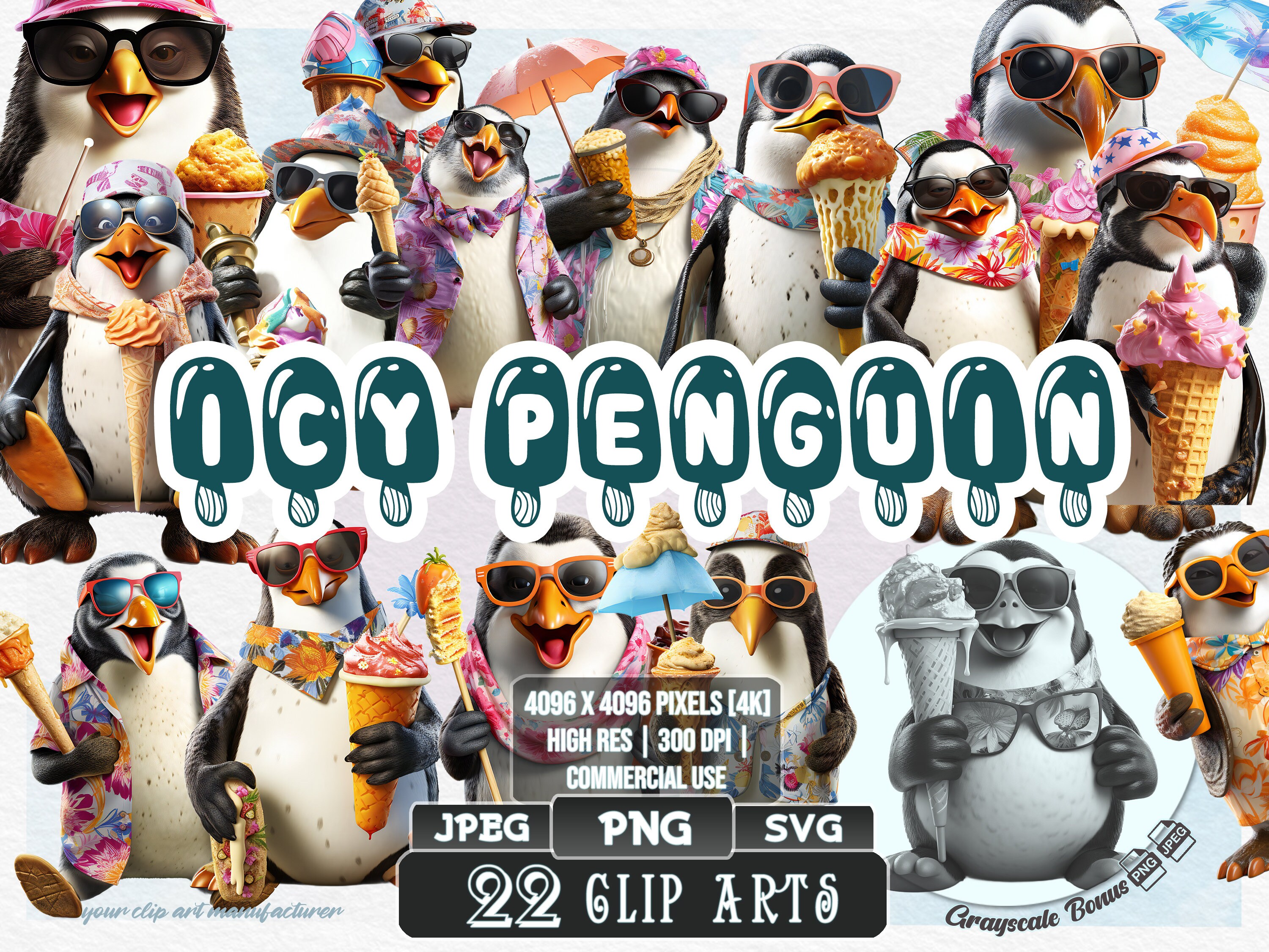 22 Icy Penguin - Ice Cream Clip Art | 5 Digital File Types | Color ...