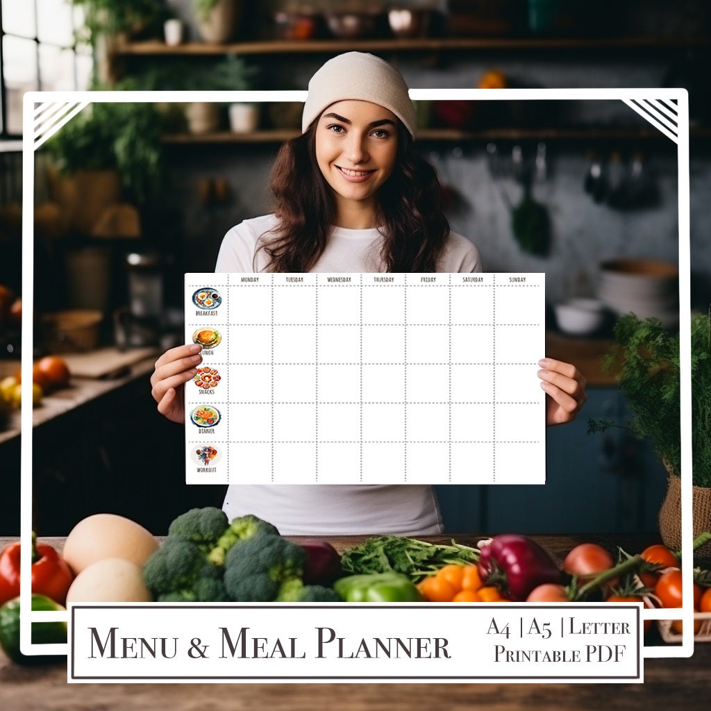 Printable Meal and Menu Planner: Cooking & Groceries | PDF Fillable, A4 ...