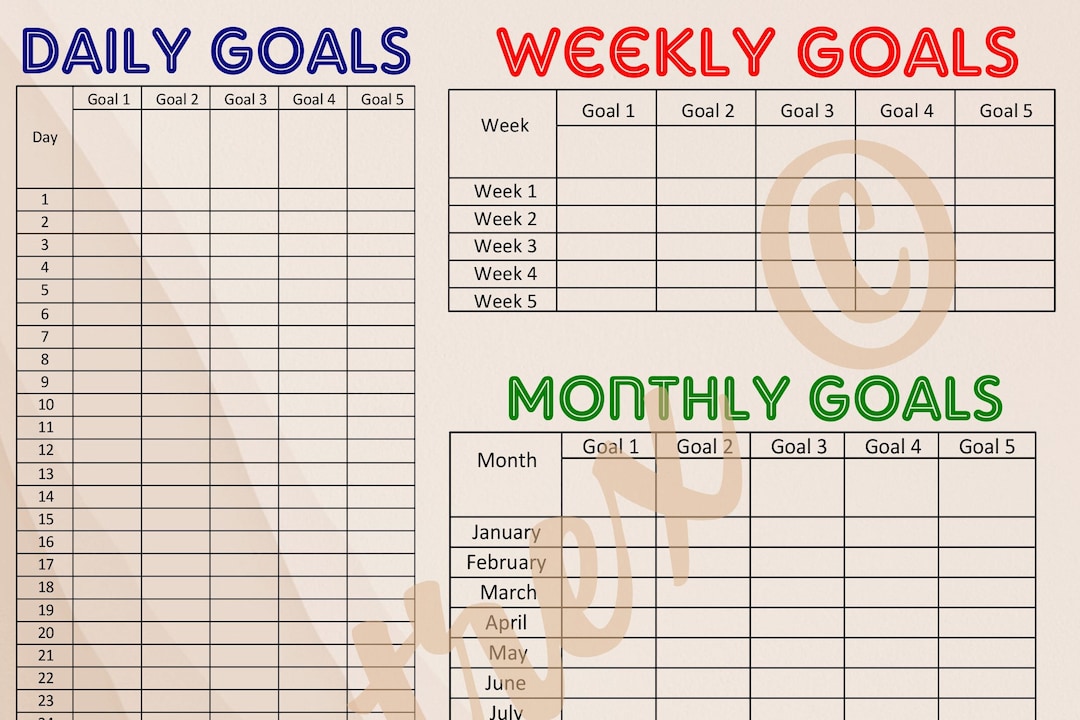 Printable Daily, Weekly, Monthly Goal Planner | Track Your Goal ...
