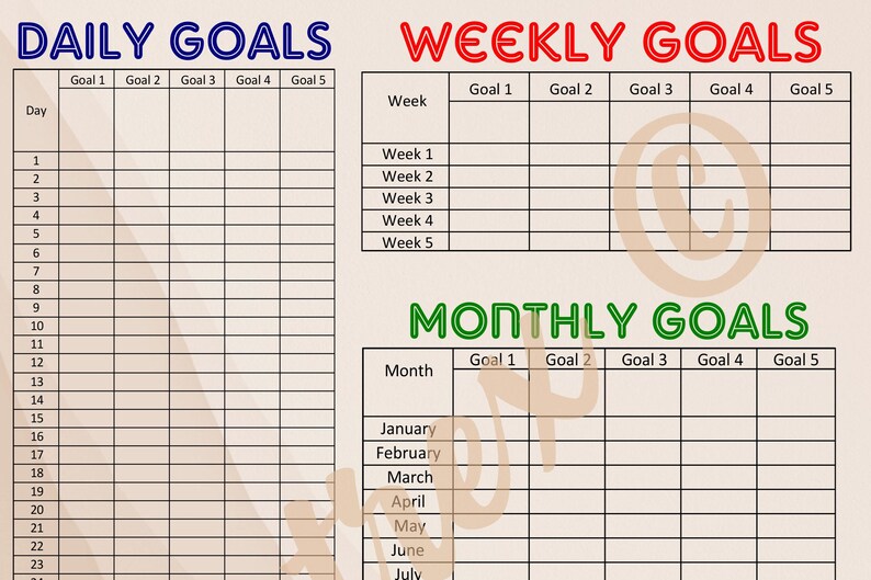 Printable Daily, Weekly, Monthly Goal Planner | Track Your Goal ...