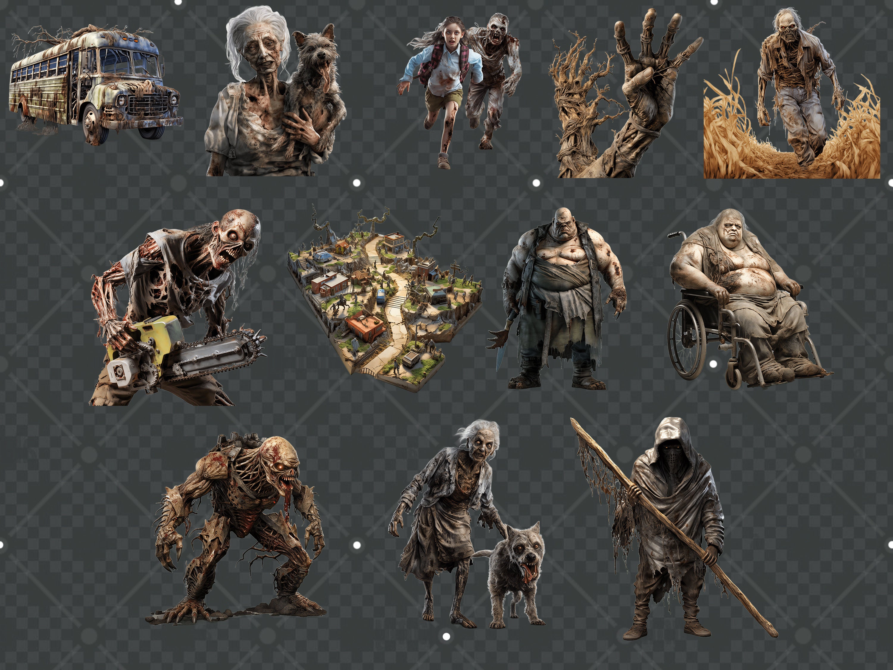 Zombie Apocalypse Clip Art 5 Digital File Types Color & Grayscale PNG ...