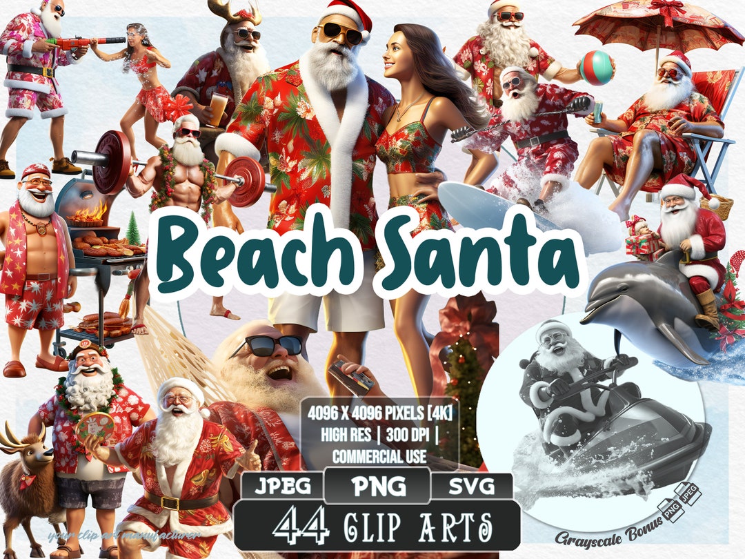 44 Beach Santa - Christmas Clip Art | 5 Digital File Types | Color ...