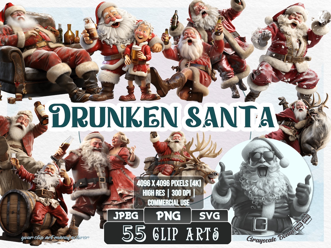 55 Drunken Santa - Christmas Clip Art | 5 Digital File Types | Color ...