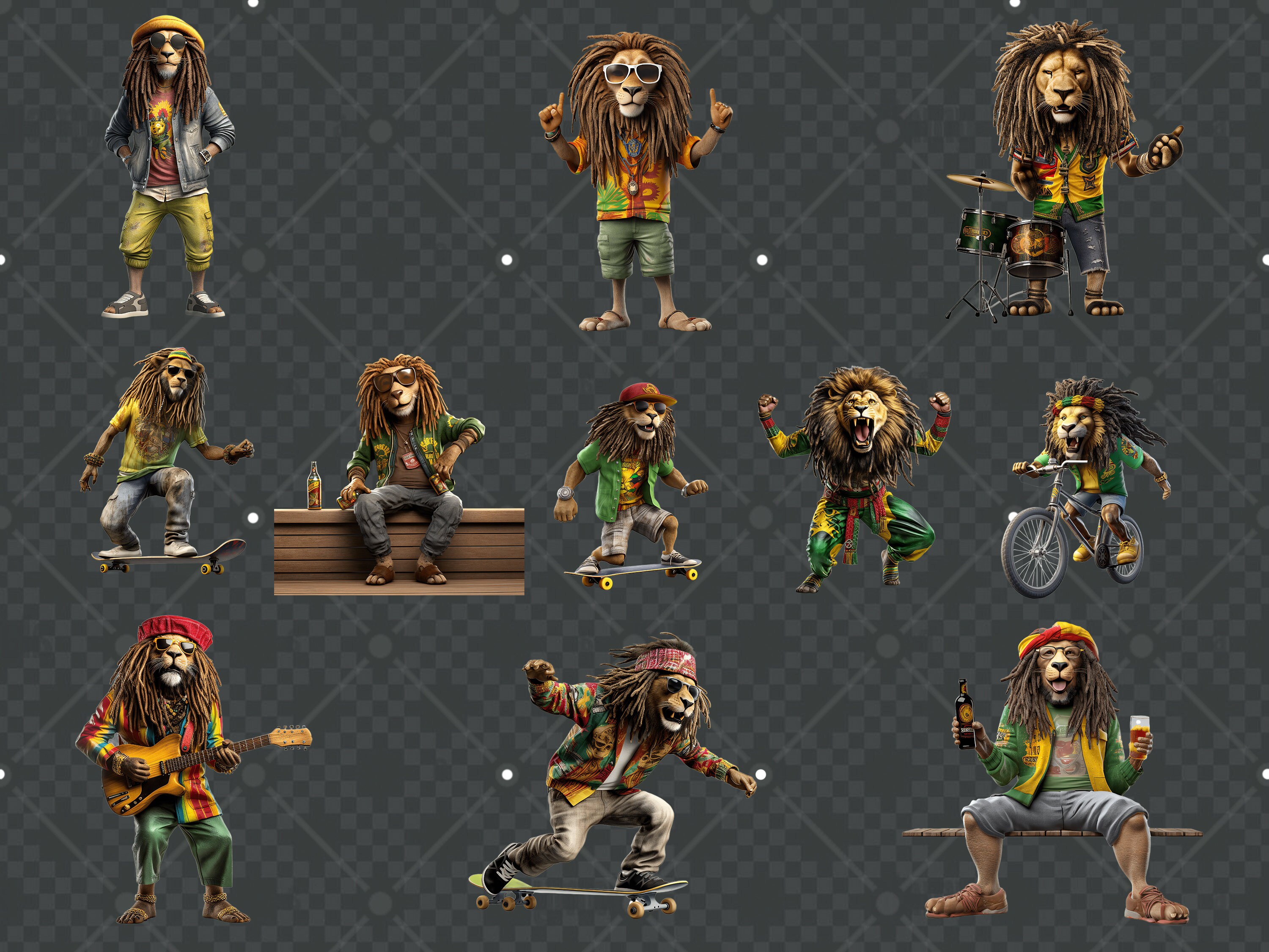 31 Reggae Lion Reggae Clip Art 5 Digital File Types Color & Grayscale ...