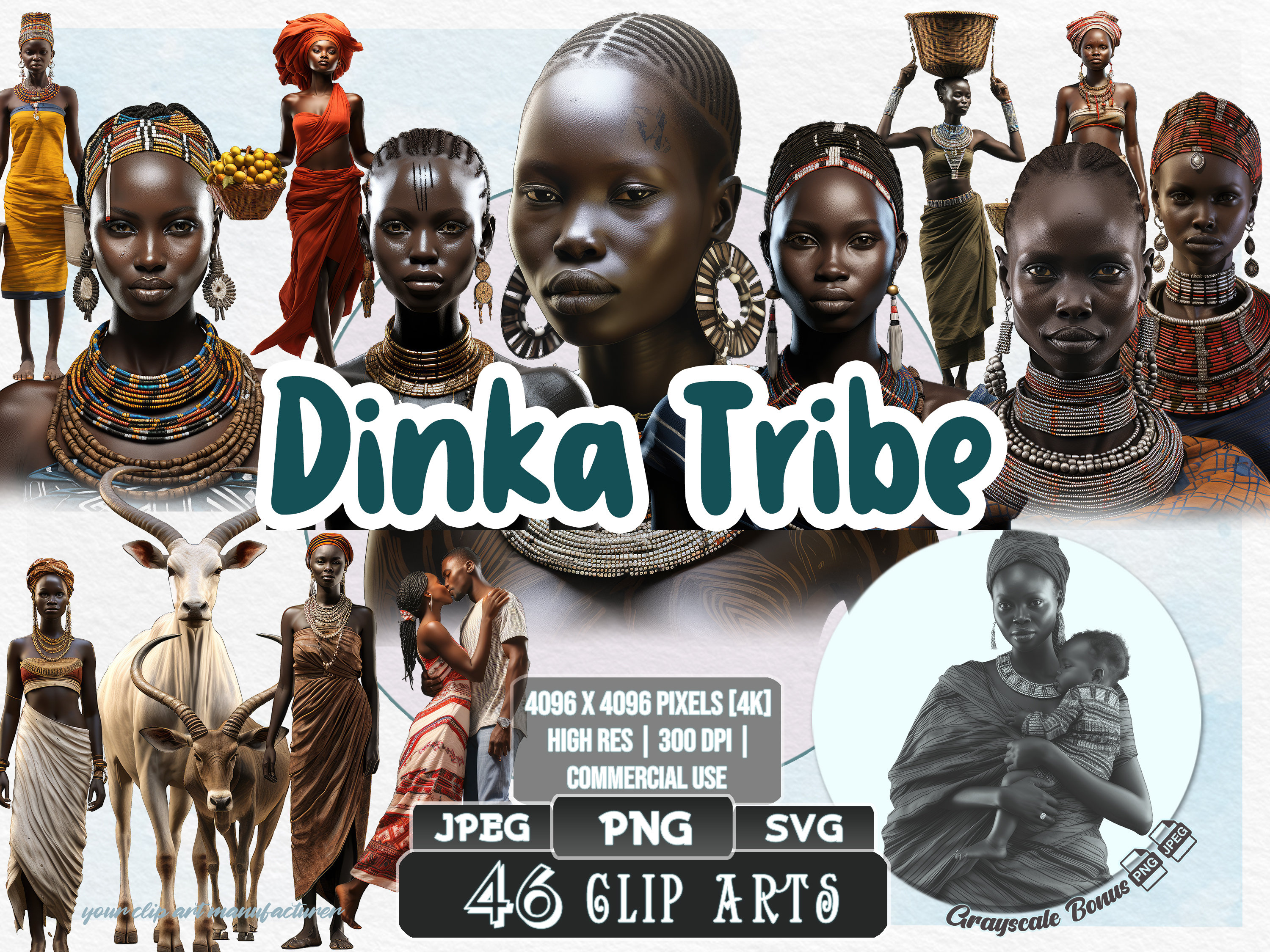 46 Dinka Tribe- South Sudanese Women | 5 Digital File Types | Color ...