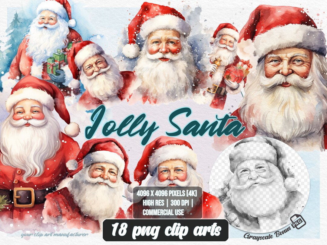 Jolly Santa - Clip Art Transparent | 5 Digital File Types | Color ...