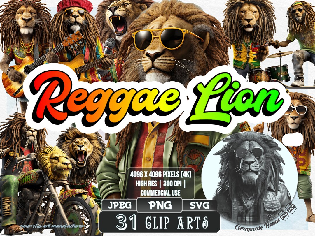 31 Reggae Lion - Reggae Clip Art | 5 Digital File Types | Color ...