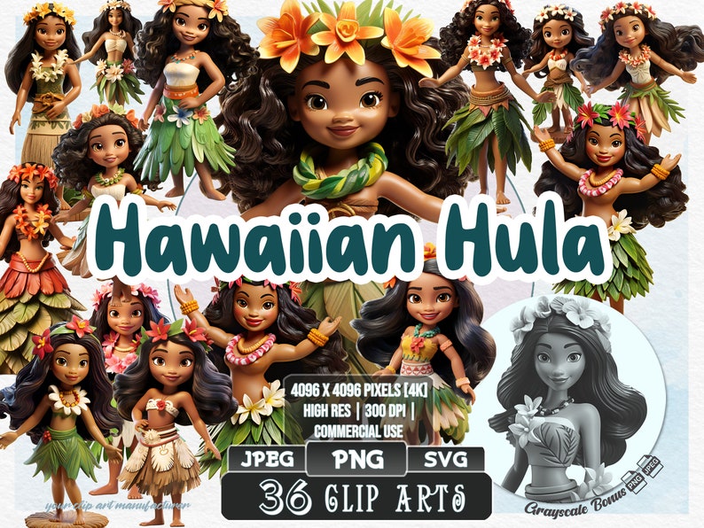 36 Hawaiian Hula Girls - Hawaii Clip Art | 5 Digital File Types | Color ...
