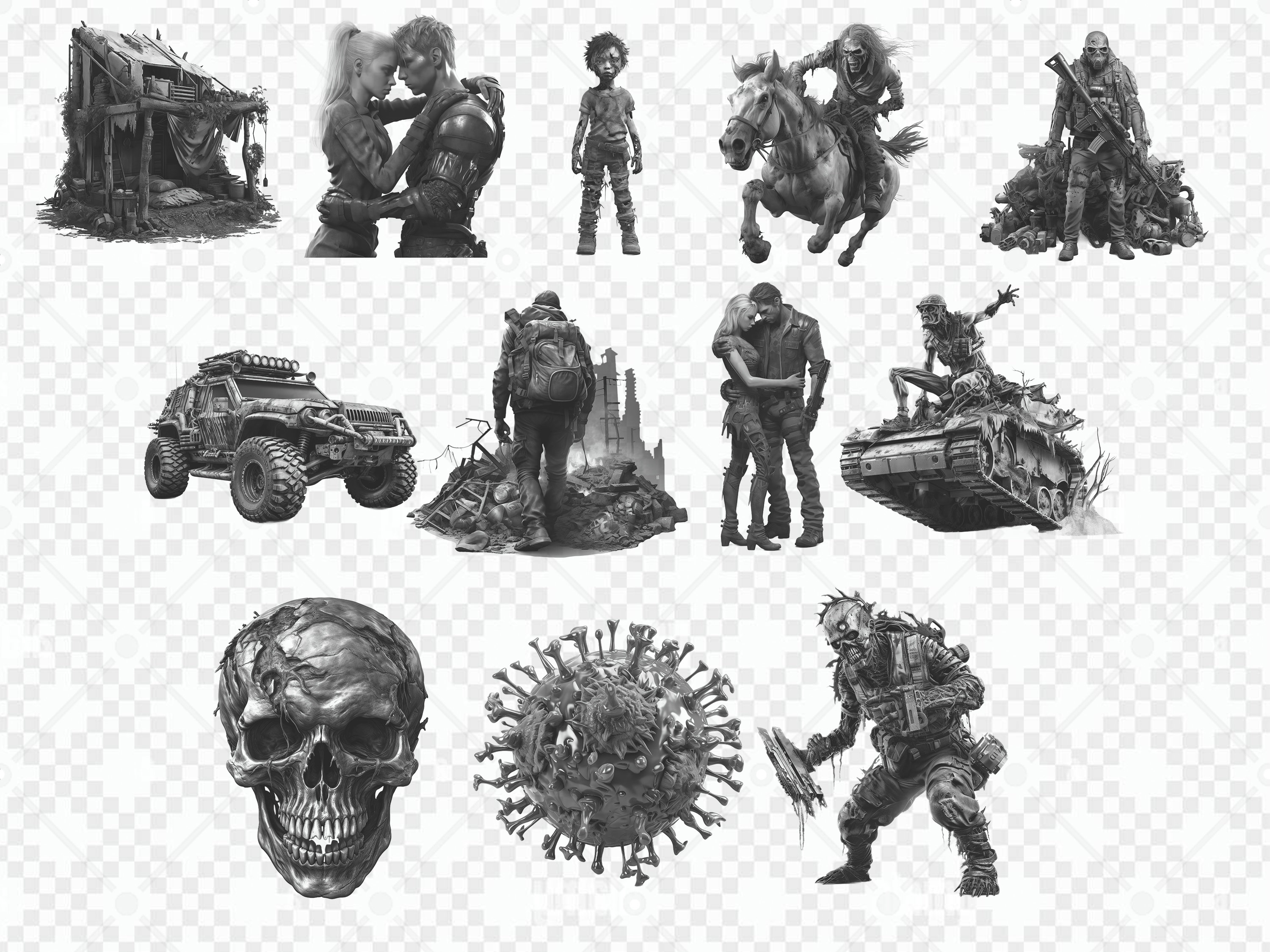 Zombie Apocalypse Clip Art 5 Digital File Types Color & Grayscale PNG ...