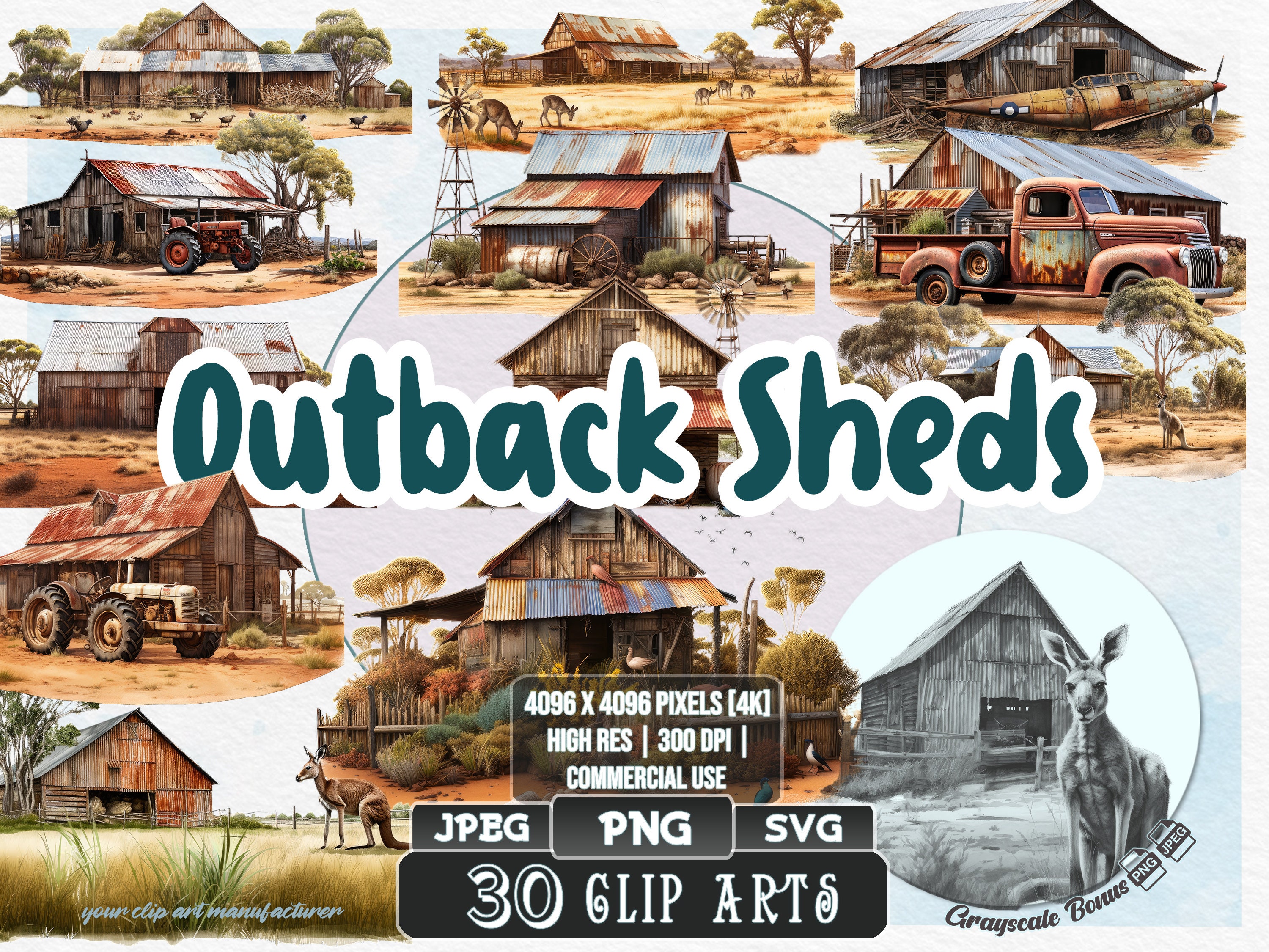 30 Outback Sheds - Australian Bush | 5 Digital File Types | Color ...