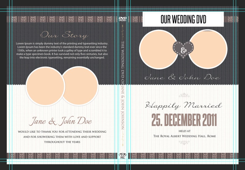 Vintage Wedding DVD Cover Template | DVD Label |300dpi | CMYK | 3mm ...