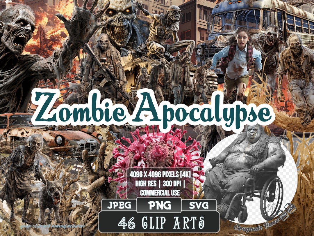 Zombie Apocalypse - Clip Art | 5 Digital File Types | Color & Grayscale ...