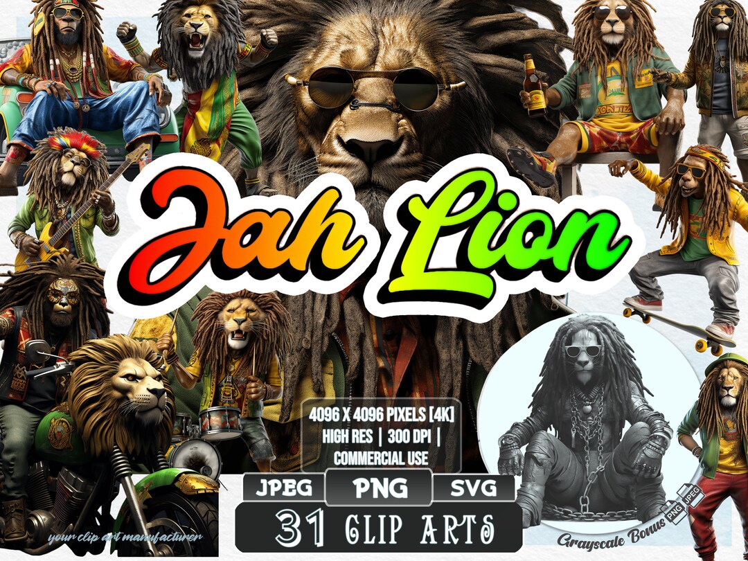 31 Jah Lion - Reggae Clip Art | 5 Digital File Types | Color ...