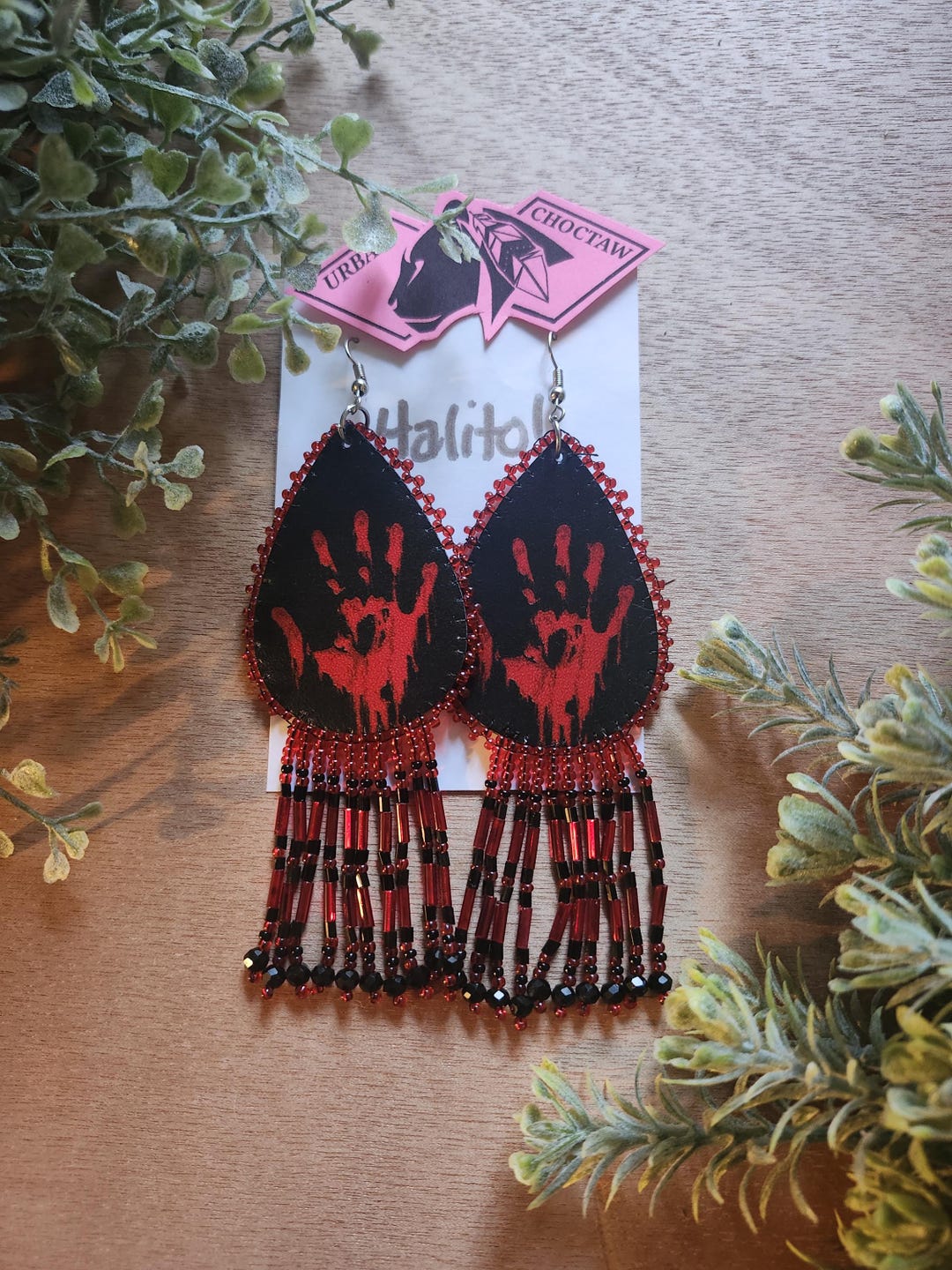 Awareness for MMIW/MMIP PU Leather Beaded Earrings With Fringe Red ...
