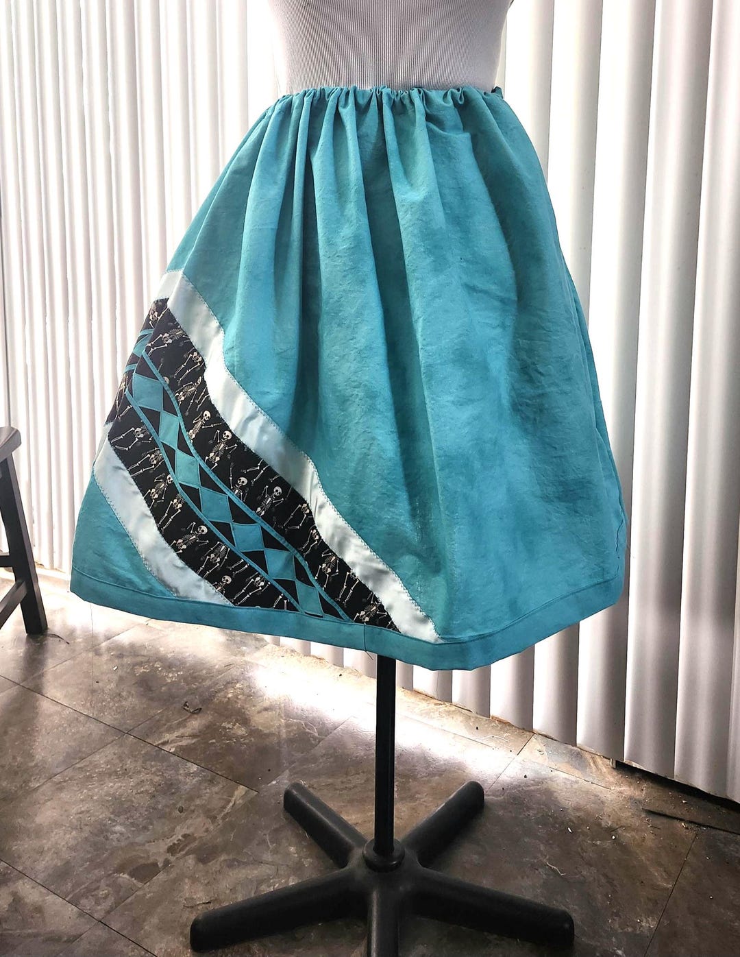 Choctaw Ribbon Skirt, Turquoise Cotton, Skeleton Detail, Handmade ...