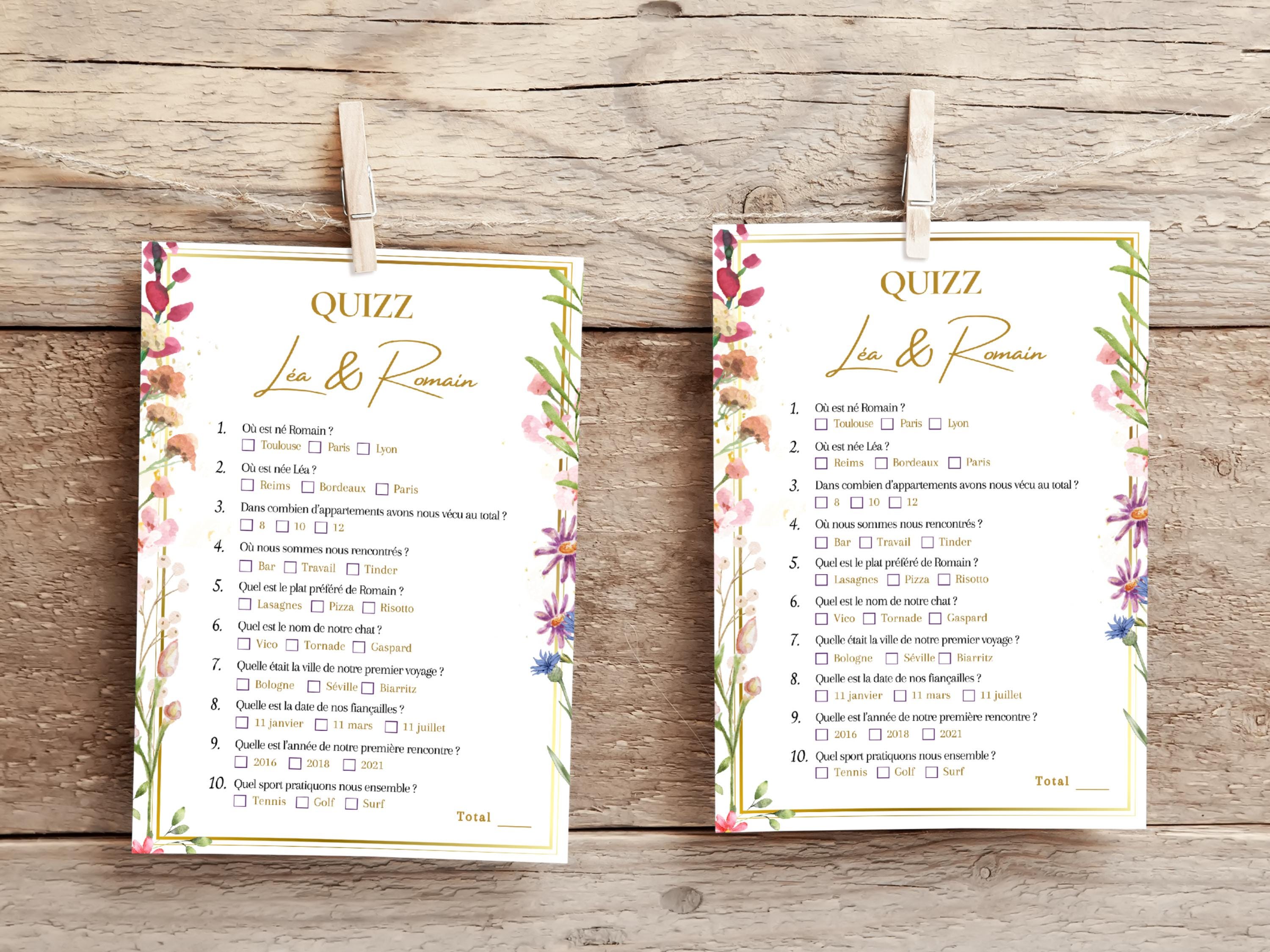 Quizz des mariés thème champêtre- Jeux de mariage - Activités mariage ...