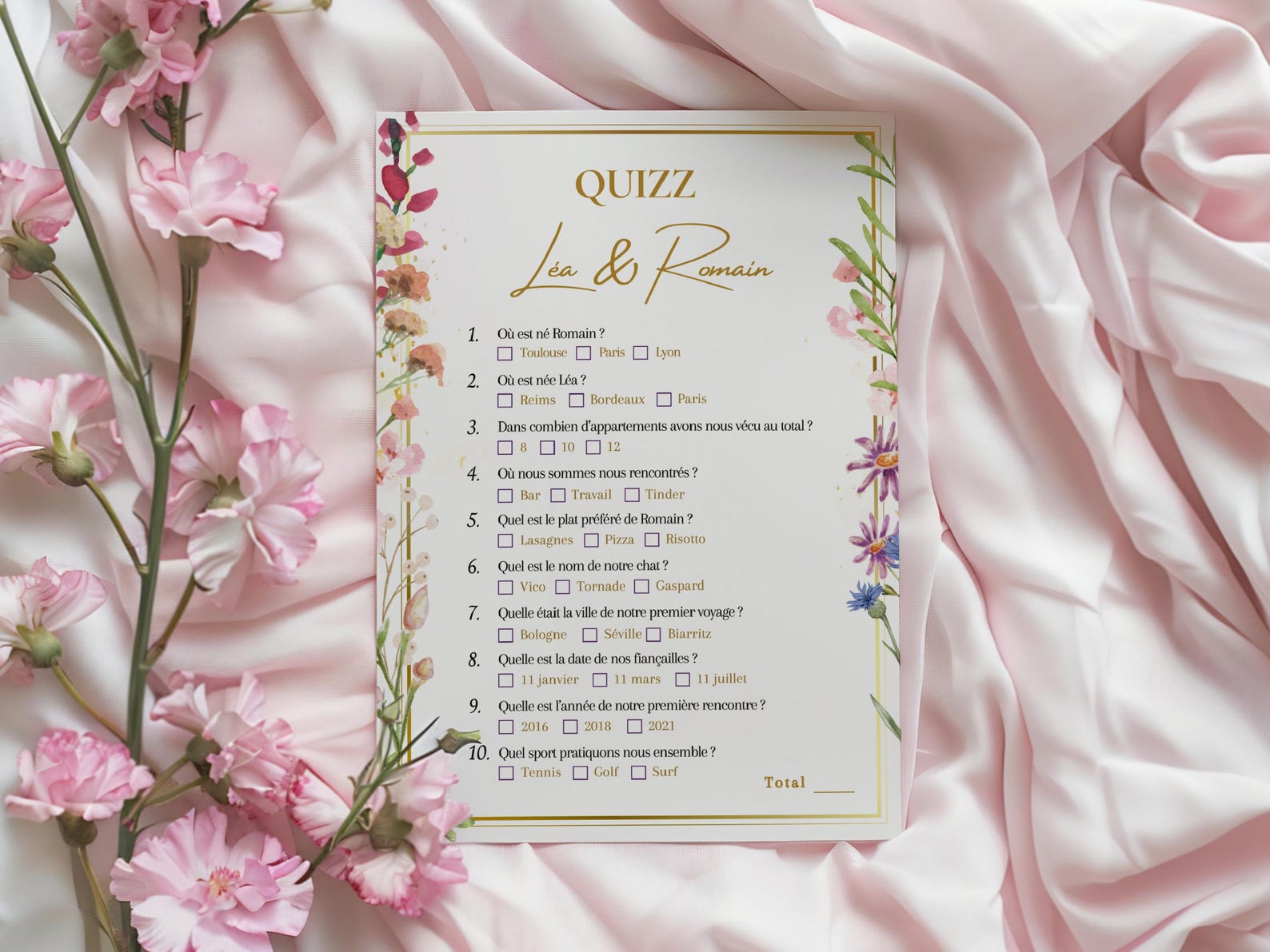 Quizz des mariés thème champêtre- Jeux de mariage - Activités mariage ...