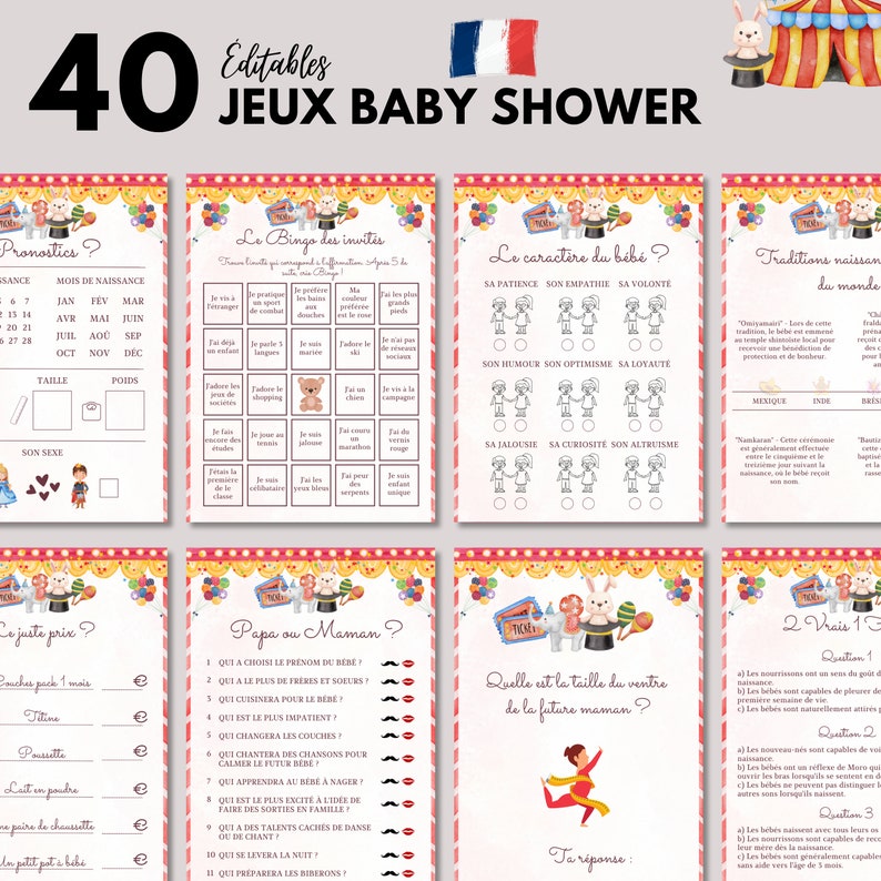 Printable Editable Circus Baby Shower Games - 40 Baby Shower Games ...