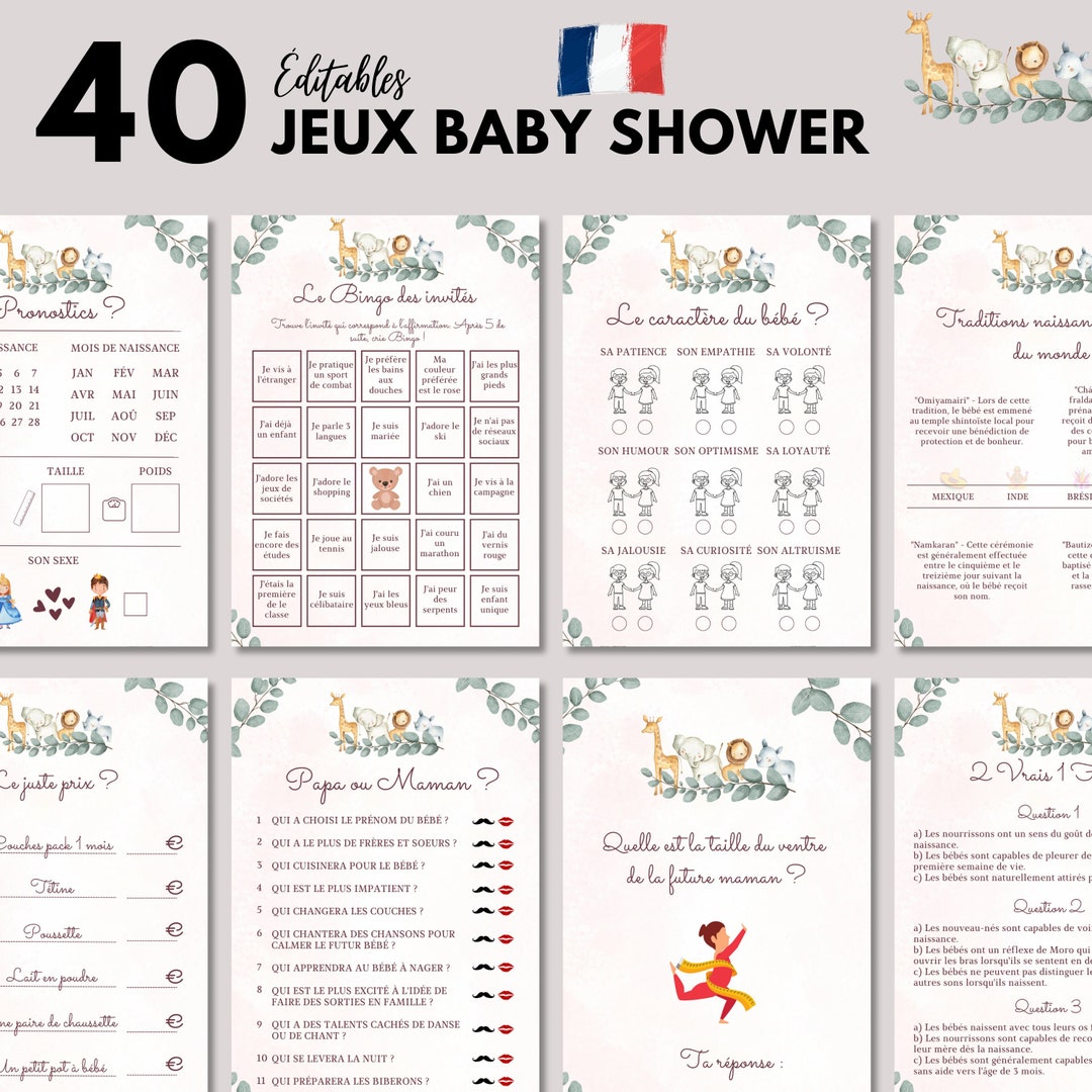 Printable Editable Baby Shower Safari V2 Games 40 Baby Shower Games ...