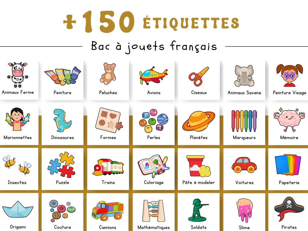 Étiquettes pour bacs à jouets, étiquettes rangements, Montessori ...