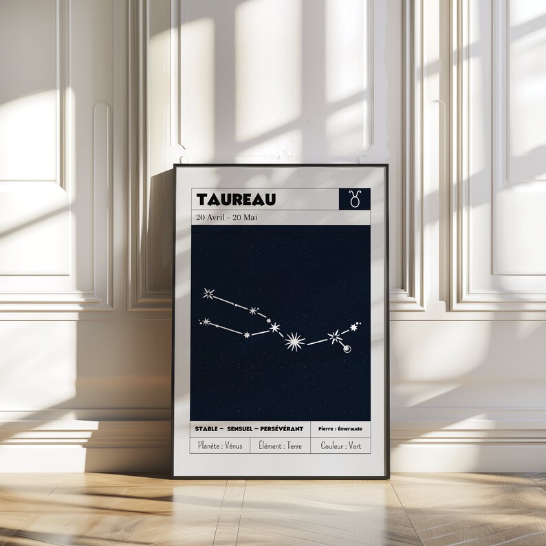 Taurus Constellation Poster | Zodiac Sign Poster | Astrology Gift Idea ...