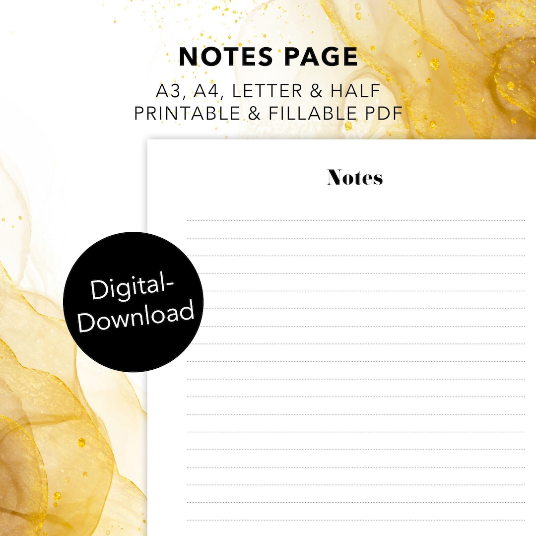 Printable Notes Pages A3, A4, A5, Letter, Half Letter Blank Notes Study ...